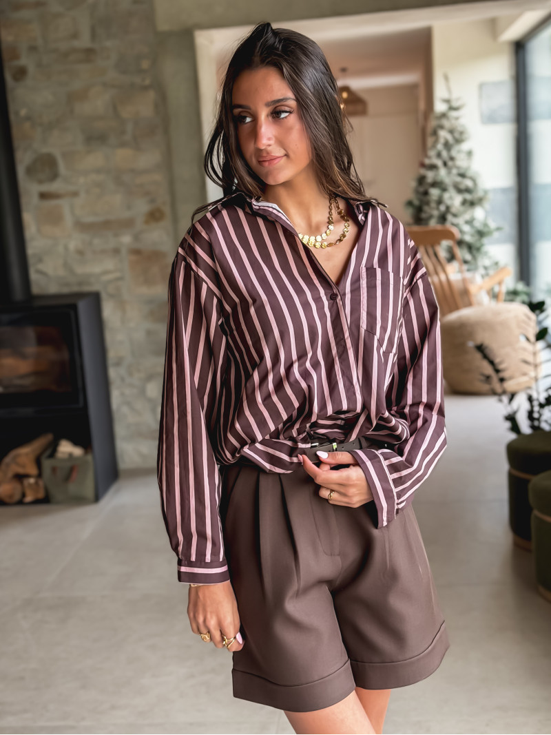 Chemise lignée Tristana - Chocolat