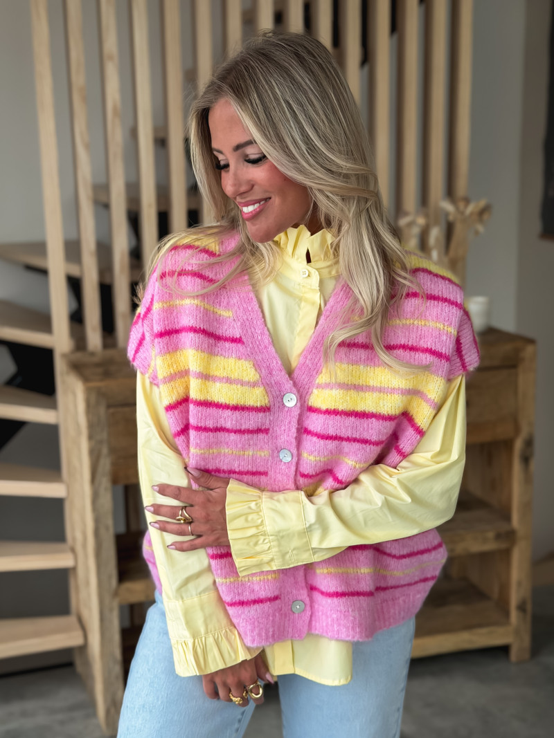 Gilet sans manches ligné Janice - Rose/Jaune